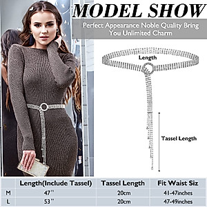 Vabean 2 Pieces Women Rhinestone Belt Shiny Diamond Crystal Ladies Single O Ring Square Ring Waist Belt for Jeans Dresses (Silver, 47 Inch)