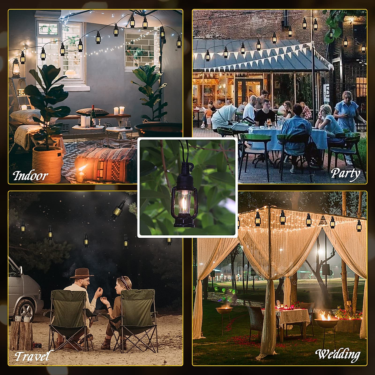 B&D Lantern String Lights Patio Lights, 25FT 2700K Mini Kerosene Lamp Appearance String Lights with 10 Shatterproof Plastic Bulbs, Waterproof ETL Listed String Lights for Outside Garden Wedding