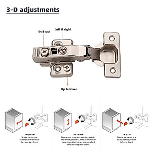 DecoBasics Full Overlay European Soft Close Cabinet Hinges for Kitchen Cabinets (10 Pcs) -105° Frameless Concealed Cabinet Door Hinge -3 Way Adjustability & Clip on Plate for Easy Installation
