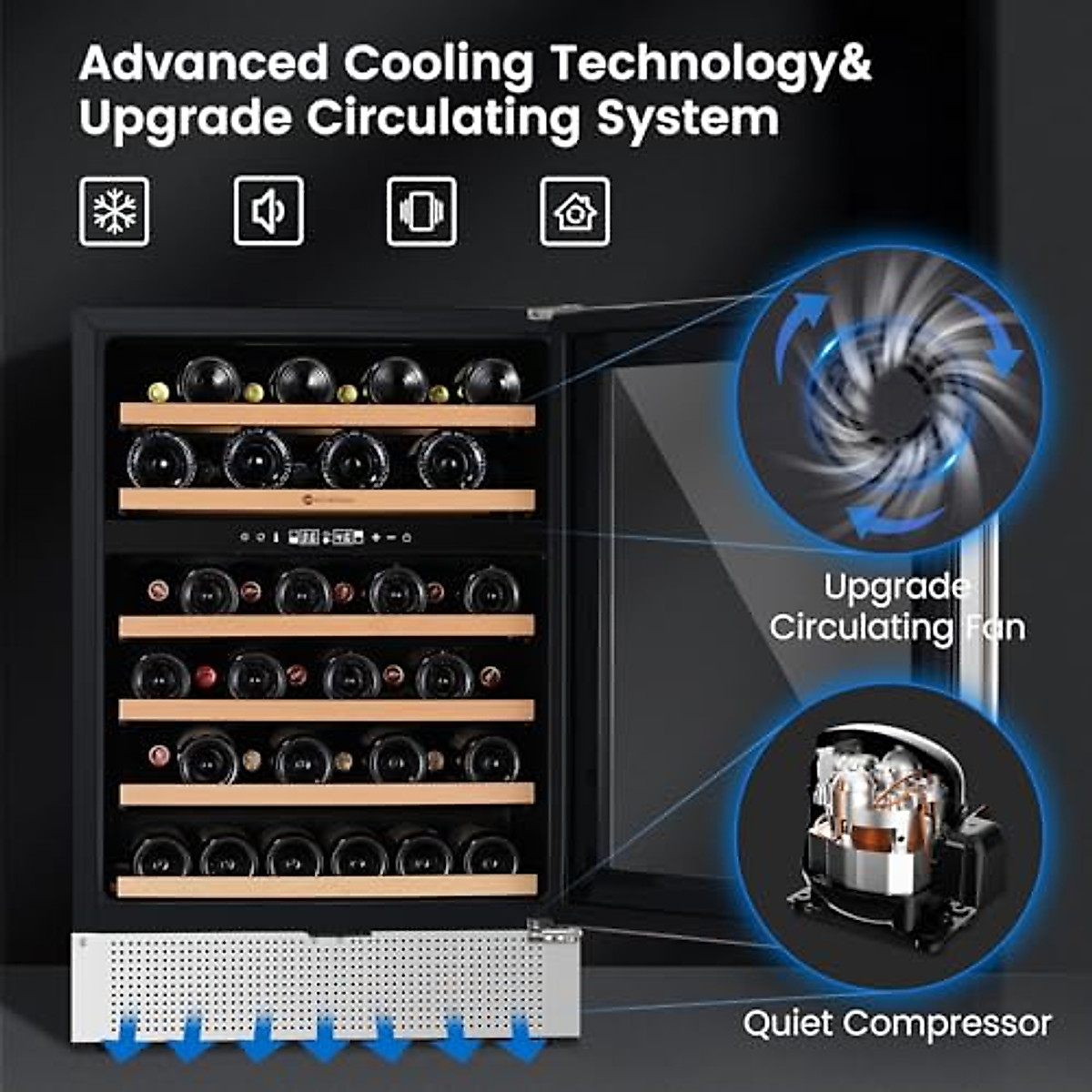 WINEBOSS 24Inch Wine Cooler Refrigerator, 46 Bottle Dual Zone Built-in Under Counter Freestanding Wine Fridge Cooler with Upgrade Compressor Tempered Glass Door Lock, Wine Cellar for Kitchen Bar