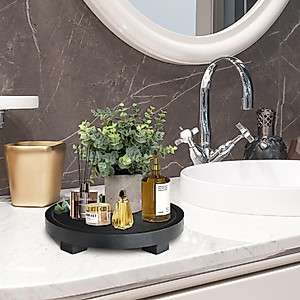 Black Decorative Tray Stand for Bathroom Decor, Wood Tray Risers for Display, Round Serving Tray for Kitchen Decor, Black Tray Soap Holder for Bathroom Counter Organizer