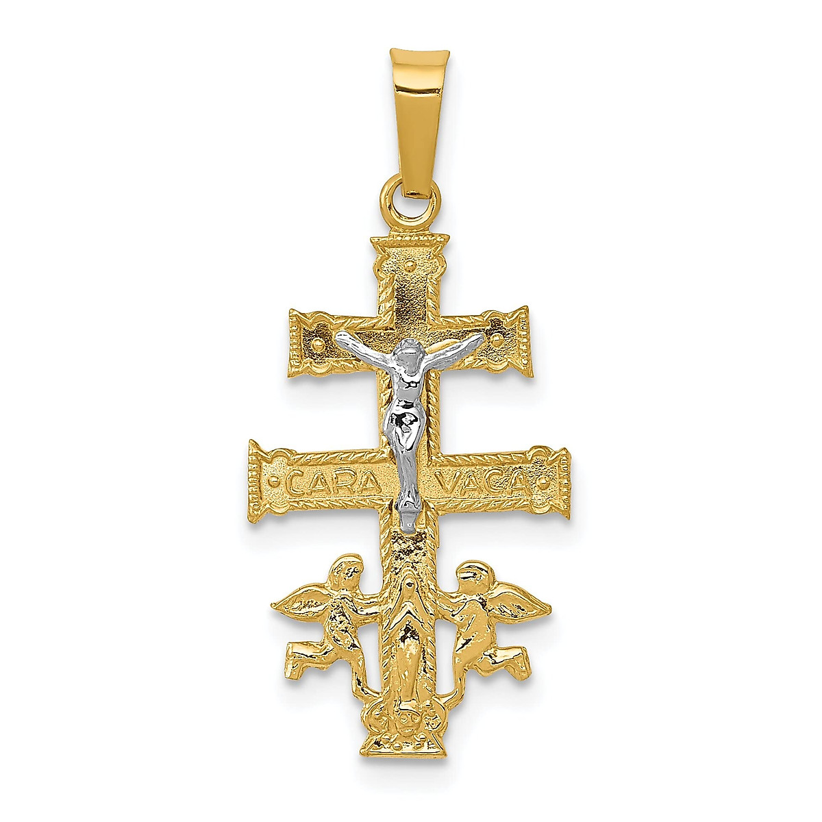 FindingKing 14K Two Tone Gold Caravaca Cross Pendant Charm