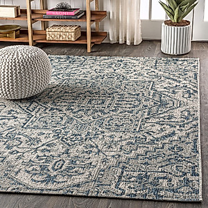 JONATHAN Y Estrella Bohemian Medallion Textured Weave Indoor/Outdoor Navy/Gray 4 ft. x 6 ft. Area-Rug, Coastal,Easy-Cleaning,HighTraffic,LivingRoom,Backyard, Non Shedding (SMB105B-4)