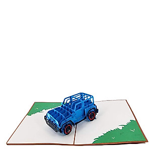 POP CARD EXPRESS Blue Jeep Pop up Birthday Card, Thank You Card, Love Card, Graduation Card, Anniversary Card, Just Because, Romantic Cards for Man, Woman, Lady, Girl, Boy Jeep Pop Up Card (Blue)