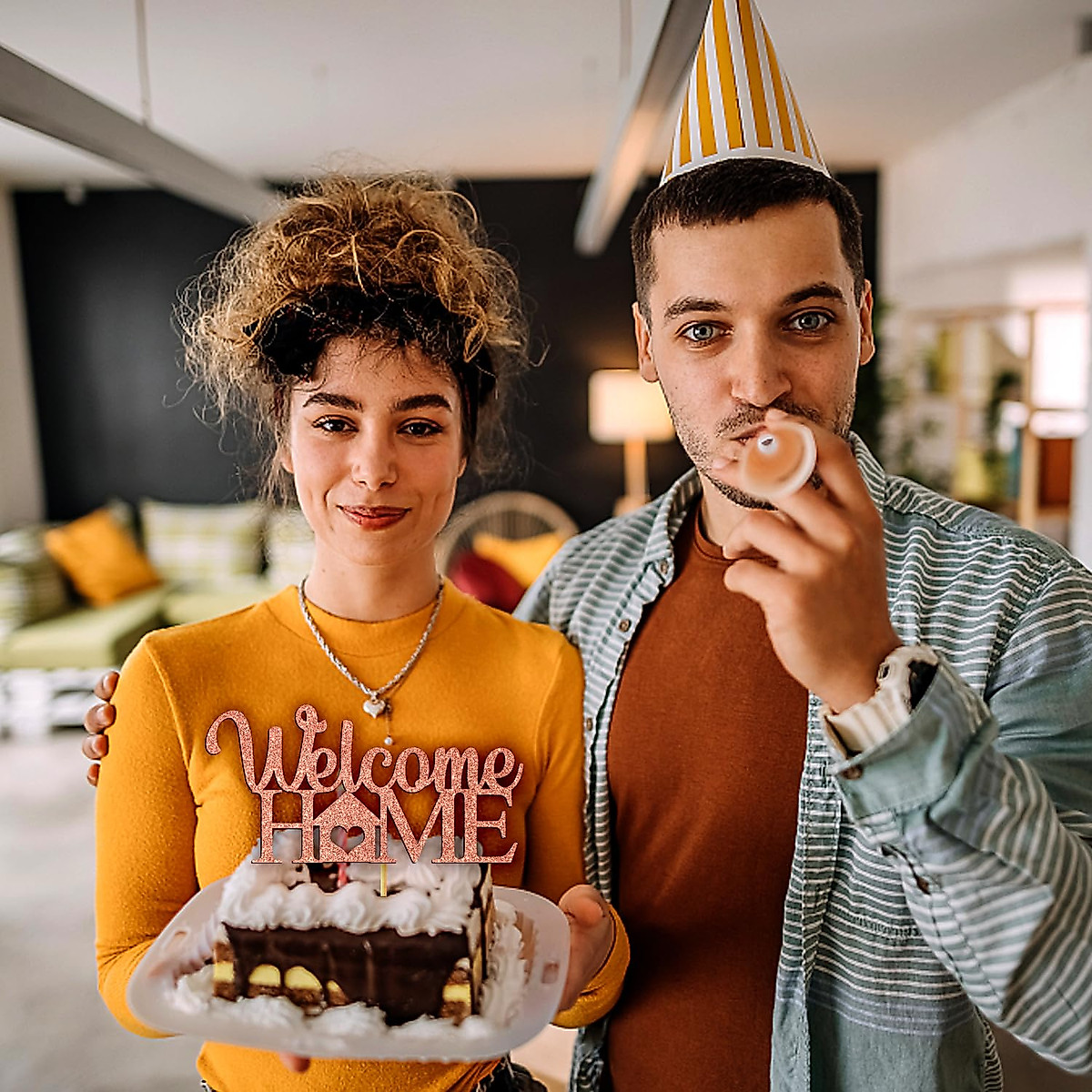 Welcome Home Cake Topper, Home Sweet Home, Welcome Back, Family Housewarming/Retirement/New Baby Party Decorations Supplies, Rose Gold Glitter