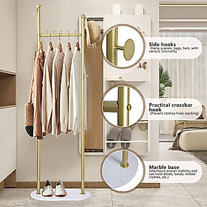 tonchean Gold Coat Rack Metal with Natural Marble Base Free Standing Clothes Rack Hotel Hall Tree for Hanging Clothes, Bags, Hats for Bedroom, Office, Hallway, Entryway, Living Room