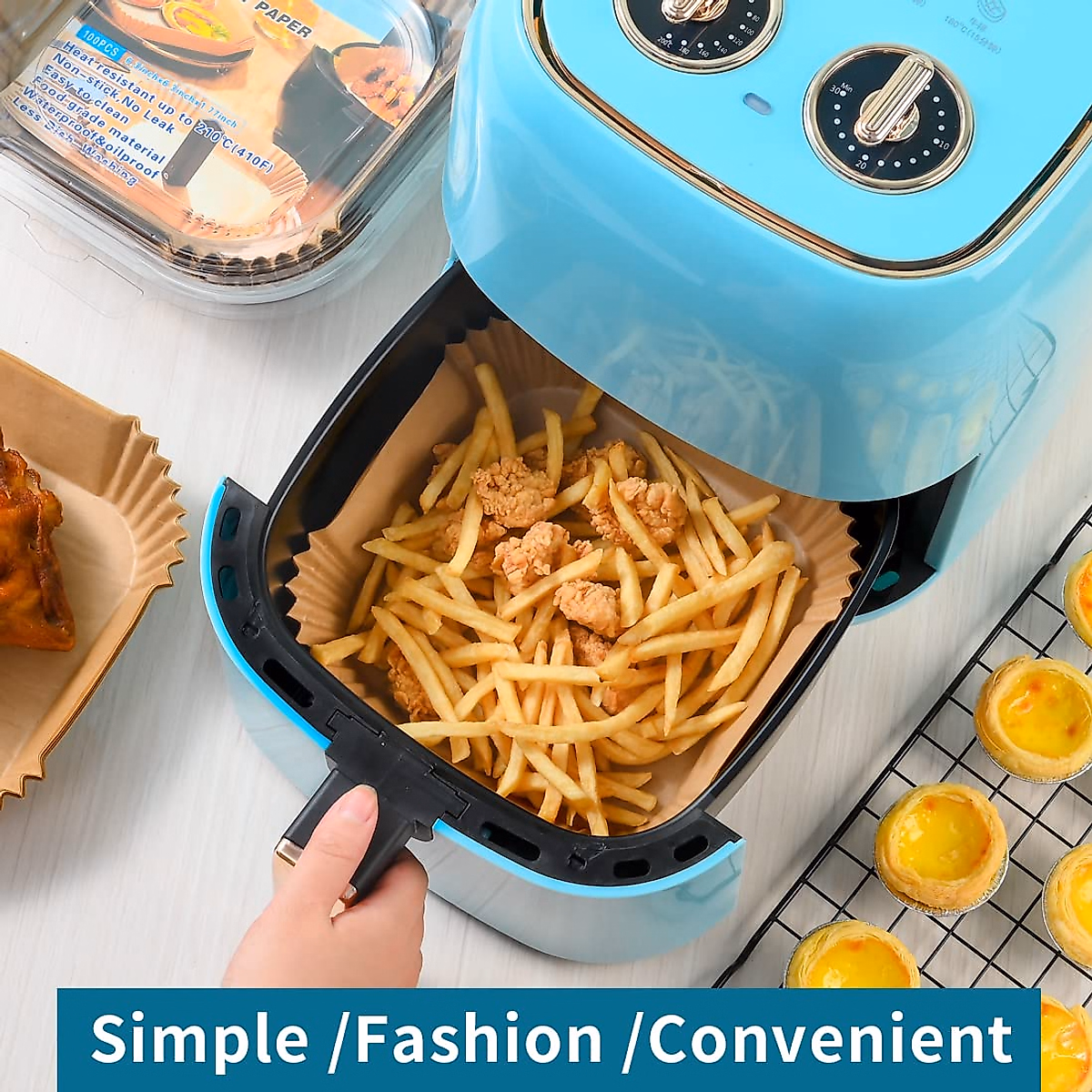 Air Fryer Disposable Paper Liner,100Pcs Square Air Fryer Liners,6.3in Parchment Paper for Baking,Unbleached Non-stick Oil-proof Oven Liner