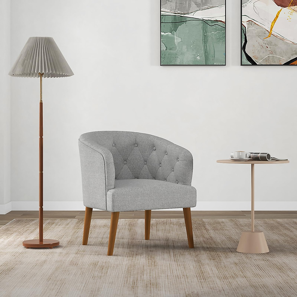 KOTEK Accent Chair Set of 2, Upholstered Comfy Club Chair with Solid Rubber Wood Legs, Mid Century Modern Chair W/Adjustable Foot Pads, Tufted Armchair for Living Room, Bedroom, Office