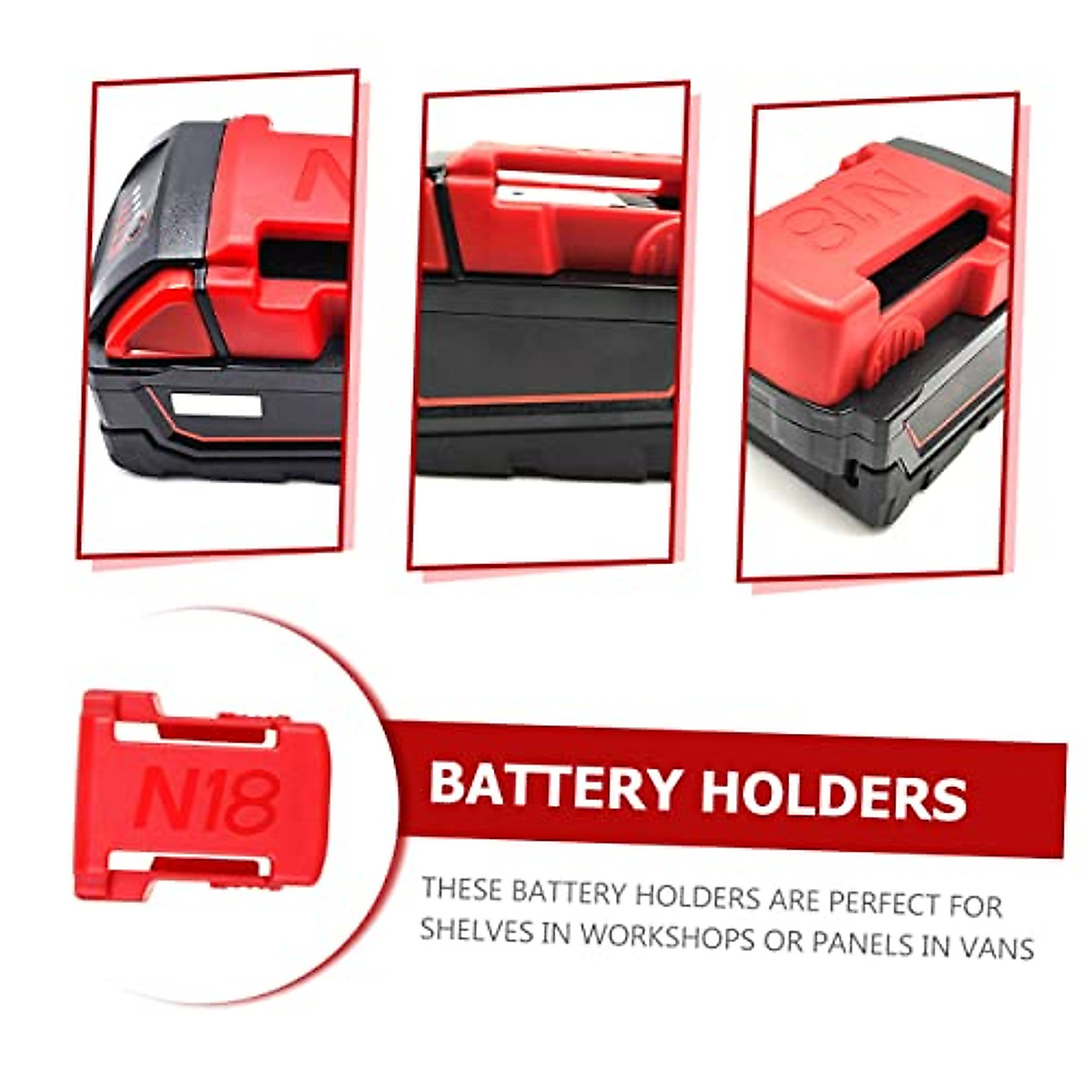 VILLFUL 20 Pcs Battery Bracket Buckle Battery Storage Holders Cordless Drill Cordless Power Drill Wall Shelf Brackets Battery Mount Stand for Battery Abs M18 Red Storage Rack
