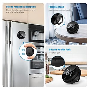 AMIR Digital Kitchen Timer, Timer for Kids, Digital Timer Battery Powered with Large LED Display, Adjustable Volume, Magnetic Timer for Cooking, Studying, Office, Black (Battery not Included)