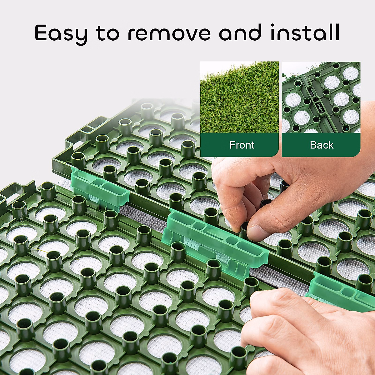 GROWNEER 1.57" H Interlocking Artificial Grass Tiles, 12" x 12" 6 Pcs Fake Grass Deck Turf Tiles with Upgrade Interlocking System Self-draining for Pet Indoor/Outdoor, Backyard, Patio