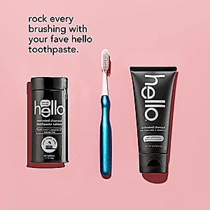 hello Manual Adult Toothbrush With Reusable Blue Modern Aluminum Handle & 4 Soft Replacement Heads, Bpa-free, 4 count