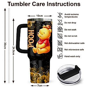 GEPOSTORE Golden Bear 40oz Tumbler with Lid, Cute Cartoon Character Travel Cup, Birthday Gifts for Movie Lover