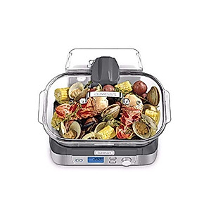 Cusinart STM-1000 CookFresh Digital Glass Steamer with Silicone Handle Tongs Set and Cookbook Bundle (3 Items)