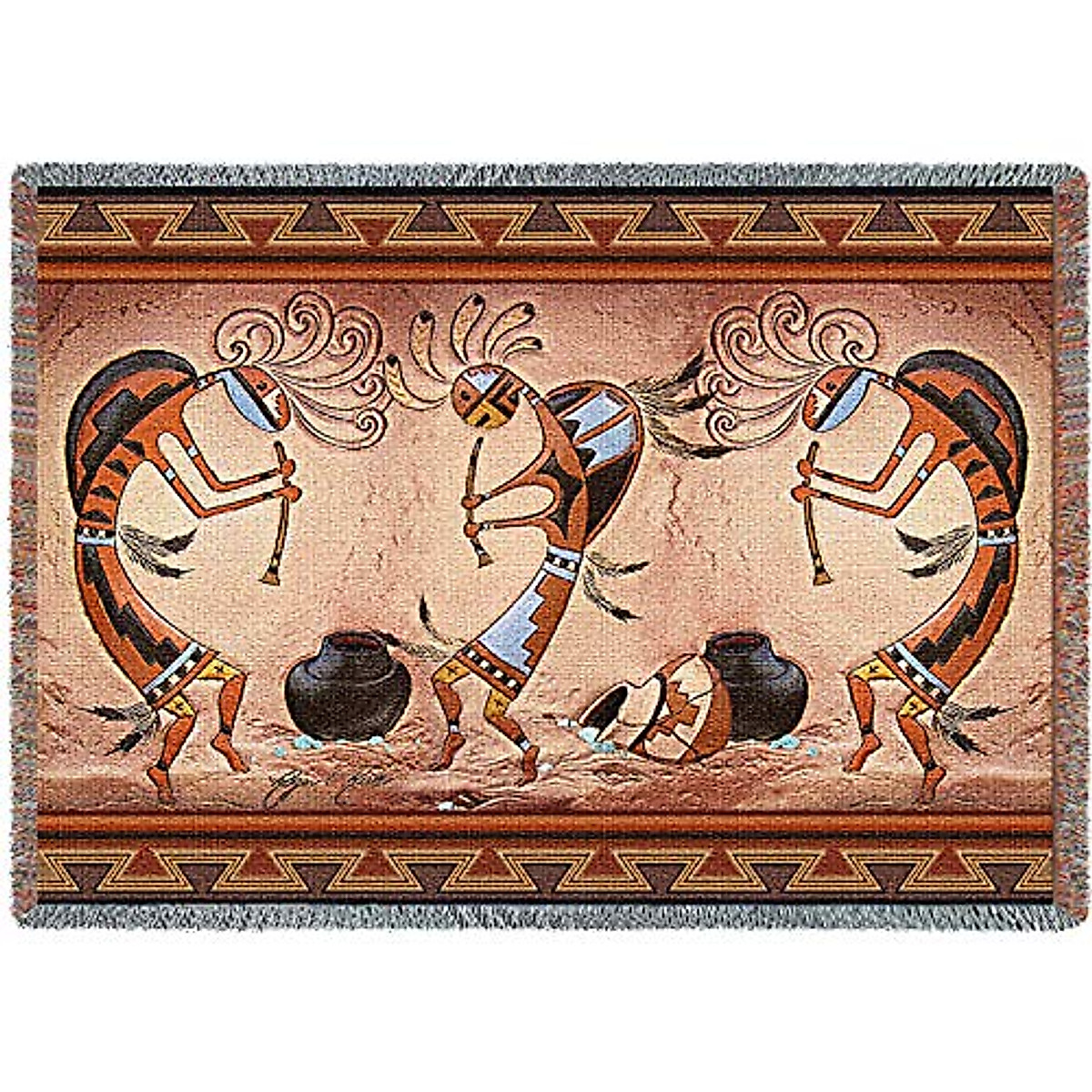 Pure Country Weavers Kokopelli Pot Dance Blanket by Roger Kull - Southwest Art - Gift Tapestry Throw Woven from Cotton - Made in The USA (72x54)