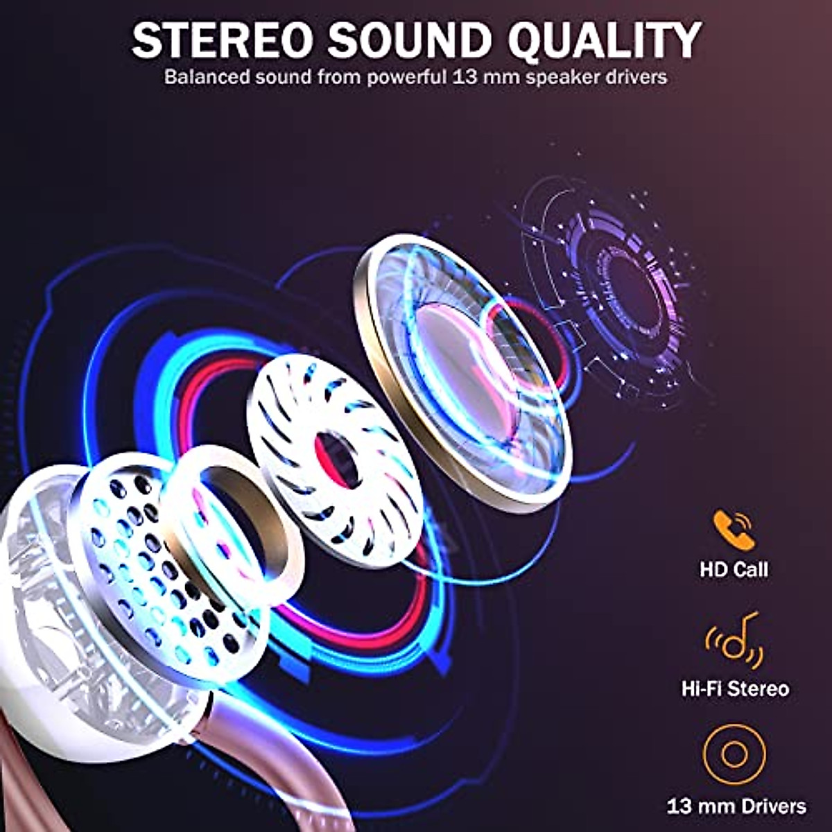 Wireless Earbuds Bluetooth Headphones, Bluetooth 5.3 Earbuds with Immersive HiFi Stereo, 2023 New 48Hrs Wireless Ear Buds Over Ear, HD Mic, Comfortable Sport Earhooks, IP7 Waterproof in Ear Earphones