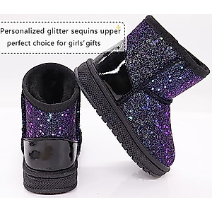 Girls Winter Boots Toddler Girl Boots Warm Sparkle Sequin Outdoor Non-Slip Snow Boot for Little Girls black 2