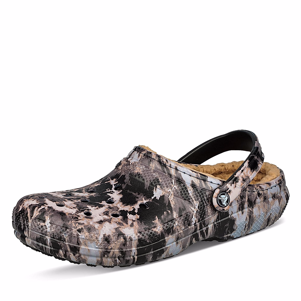 Crocs Unisex-Adult Classic Tie Dye Lined Clogs | Fuzzy Slippers, Black Bleached Dye, 7 Women/5 Men