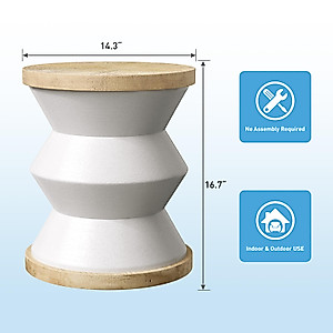 SUNBURY White Outdoor Side Table, 14" Concrete Side Table Accent Table, Round Marble Side Table Drum Table, Garden Stool Plant Stand End Table for Patio, Deck, Poolside