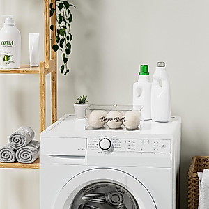 Dryer Ball Holder for Laundry Room ,Acrylic Dishwasher Pods Container with Lid,Dryer Balls Dispenser,Laundry Room Organization and storage Box for Laundry Pods,Clips,Dryer Balls and Sheets (No Balls)