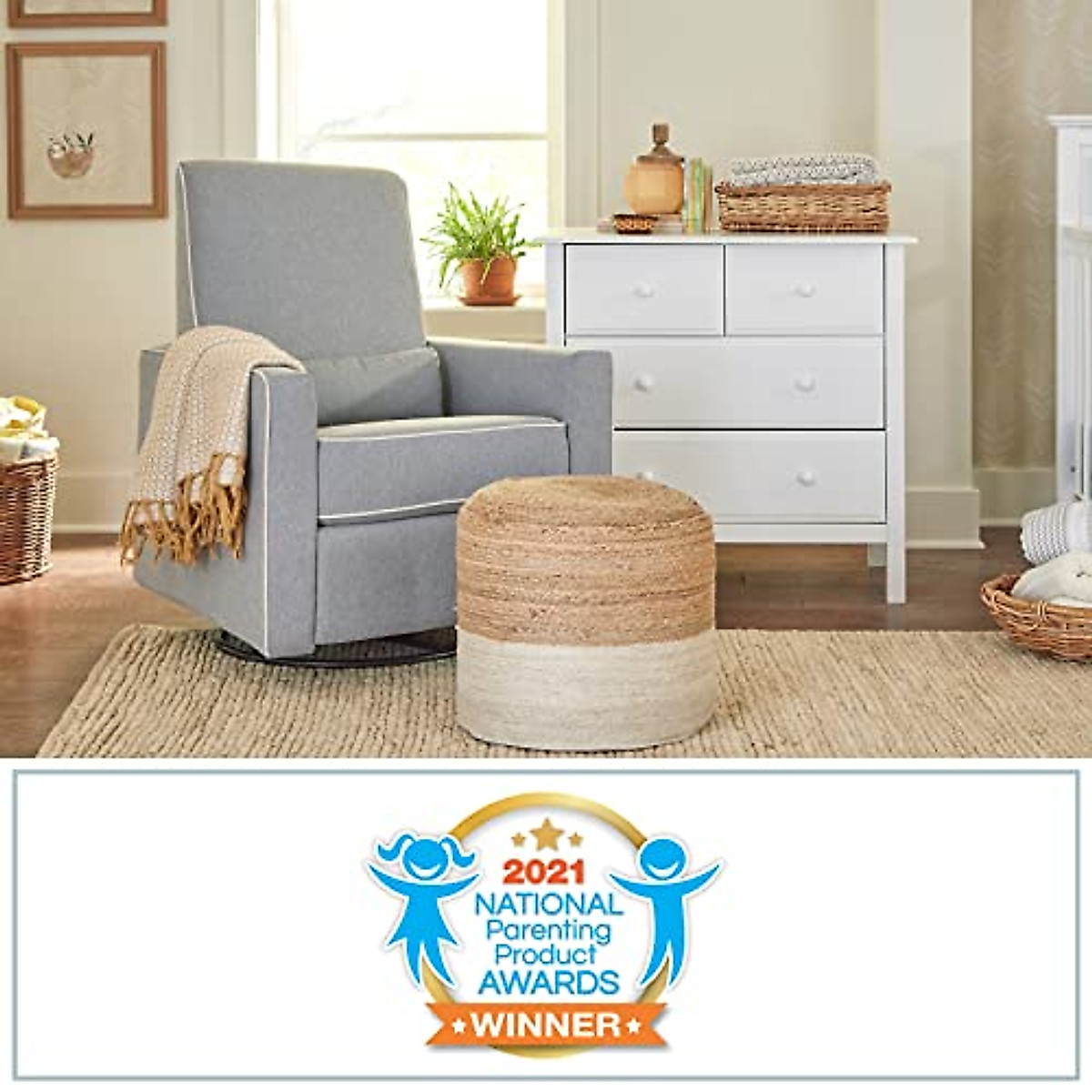 DaVinci Piper Upholstered Recliner and Swivel Glider in Grey with Cream Piping, Greenguard Gold & CertiPUR-US Certified