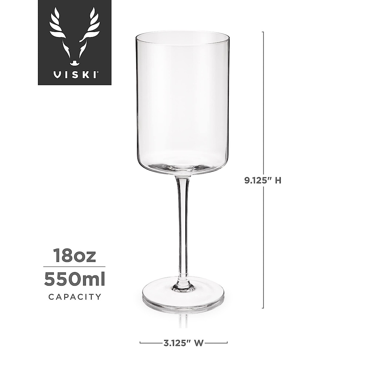 Viski Laurel Red Wine Glasses, Crystal Stemmed Tumblers Glassware for Wine or Cocktails, Top Rack Dishwasher Safe, 18 Oz, Set of 2