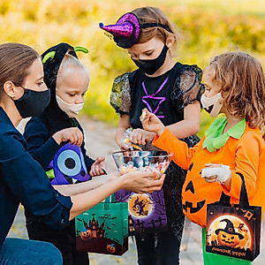 8PCS Halloween Treat Bags Candy Bags, Kids Trick or Treat Bags Goodie Bags, Small Halloween Tote Bags with Handles, Non-Woven Halloween Bags for Halloween Party Decoration Supplies