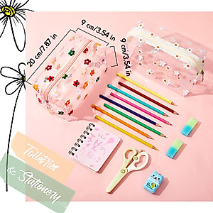 Amylove 2 Pack Cute Flower Makeup Bags Floral Cosmetic Bag Daisy Zippered Pouches Portable Toiletry Bags for Women Travel Vacation Bathroom Organizing (Daisy)