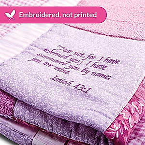 Baptism Gift for Baby Girl, Soft Pink Cotton Quilt Embroidered with 9 Bible Verses for Baby Shower, Christening, Dedication, Granddaughter, Goddaughter, Etc.