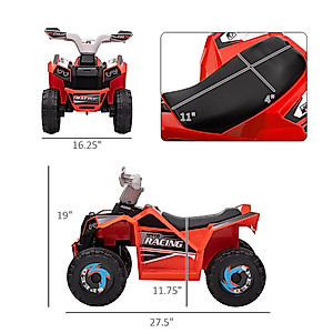 Aosom Kids ATV Quad Car, 6V Four-Wheeler Ride on Toy for Kids with Forward Backward Function, Wear-Resistant Wheels for Toddlers Ages 18-36 Months, Red