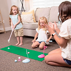Hapinest Girl Toddler Golf Set, Mini Golf Set for Kids Girls Golf Clubs 8 Balls, 4 Clubs Putting Green Holes Bag Tees & Flags, Outdoor/Indoor Kids Golf Set Toy, Kids Golf Clubs 3-5 Years Old