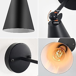 KPWONY Vintage Wall Sconces, 2 Pack Modern Black Wall Sconces Lighting, Wall Sconces Set of Two, 240 Degree Adjustable Industrial Wall Lights for Bedroom Living Room Hallway Kitchen (Black 1)