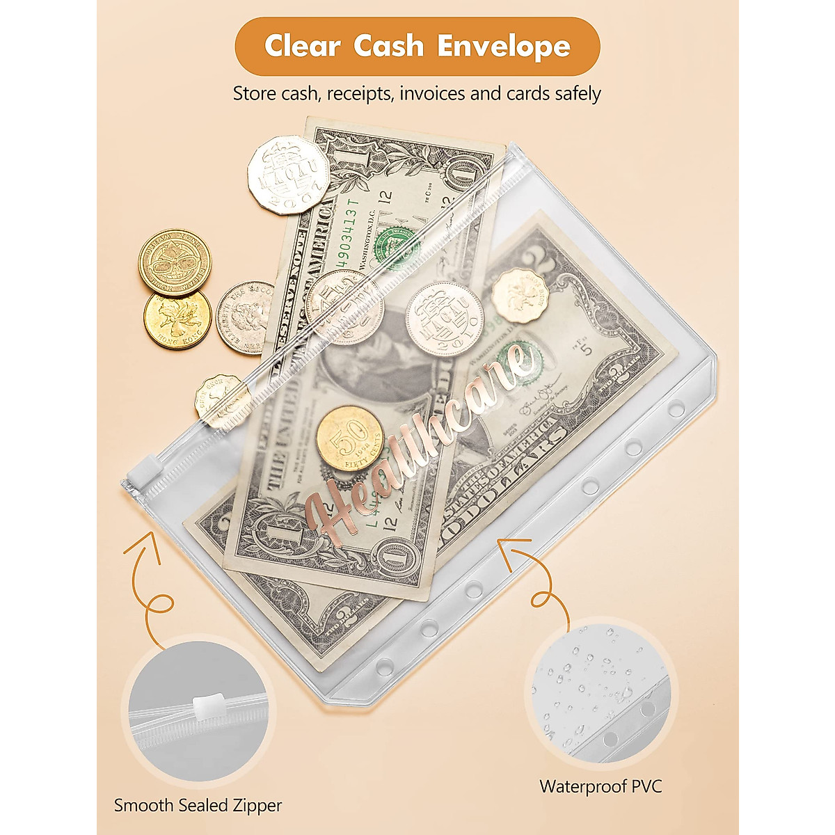 A6 Budget Binder for Money Saving Binder, PU Leather Budget Planner with 8 Cash Envelopes, Budget Sheets & Rose Gold Category Stickers, Money Organizer for Cash Binder (Leopard)