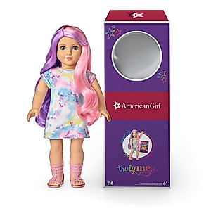 American Girl Truly Me 18-inch Doll #116 with Blue Eyes, Purple-and-Pink Hair, Light Skin, Tie Dye T-shirt Dress, For Ages 6+