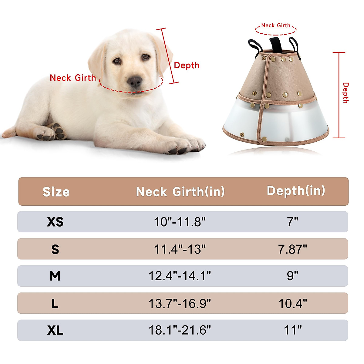 Fuz Bigaza Soft Dog Cone Collar for Large Medium Small Dogs After Surgery, Adjustable Pet Recovery E-Collar, Elizabethan Collar for Dogs and Cats, Tan Large