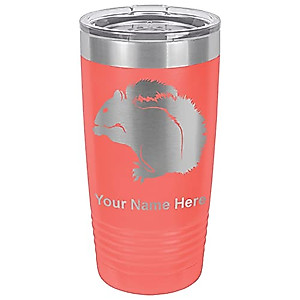 LaserGram 20oz Vacuum Insulated Tumbler Mug, Squirrel, Personalized Engraving Included (Coral)