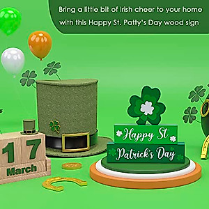 Happy St Patrick's Day Wooden Table Decorations and Happy Easter Centerpiece with Colorful Bunny and Eggs Signs