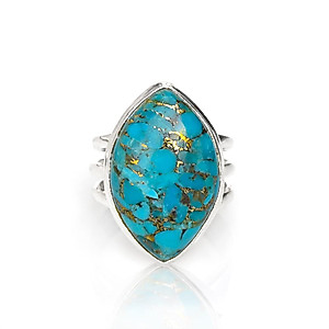 YoTreasure Blue Turquoise Solid 925 Sterling Silver Split Shank Ring Jewelry