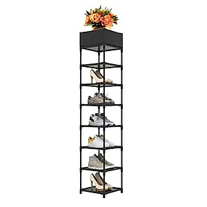 Narrow Shoe Rack, 8 Tier Vertical Shoe Rack for Closet Entryway Hallway Tall Slim Shoe Stand Organizer