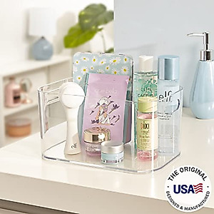 STORi Bliss 10" x 6" Open Compartment Clear Plastic Organizer | Rectangular Makeup and Vanity Storage Bin and Pantry Caddy with Pass-Through Handles | Round Corner Design | Made in USA