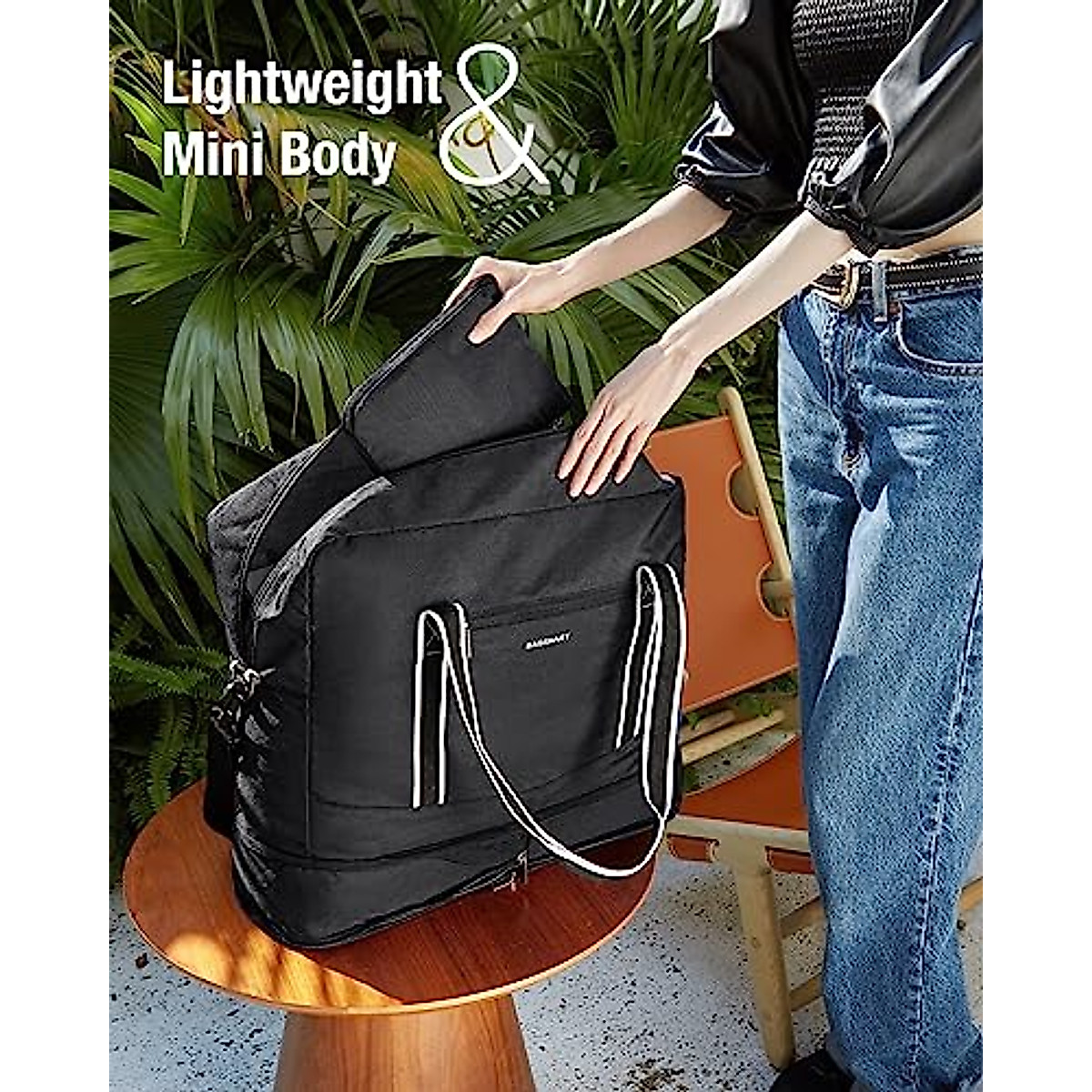 For Spirit Airlines Personal Item Bag 18x14x8 BAGSMART Foldable Travel Duffel Bag Tote Weekend Overnight Bag Carry on Luggage for Women and Men(Black)