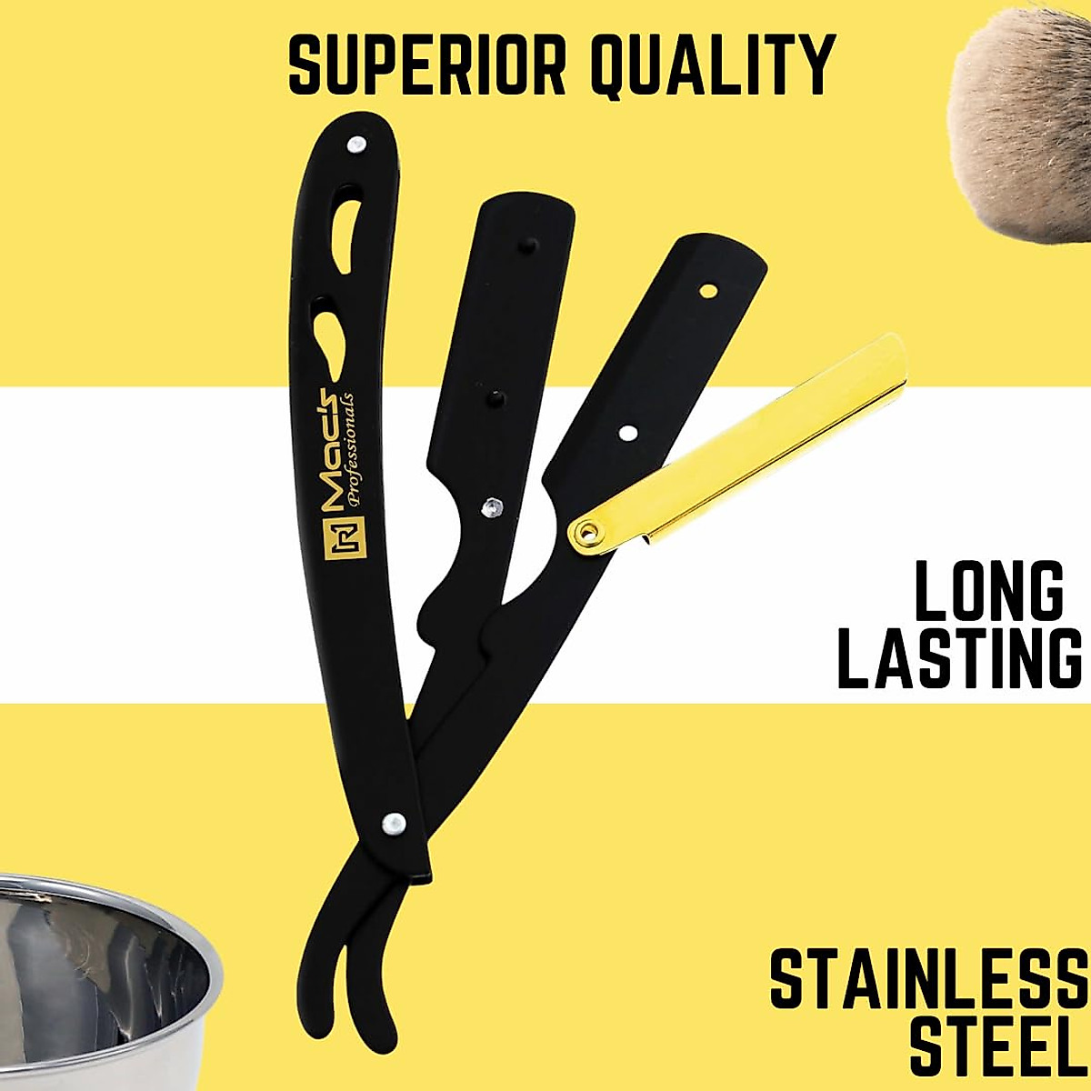 Professional B&G Straight Edge Shaving Razors,with Green Platinum Derby 100 Count Blades-Easy Blades Replacement Mechanism-100% Stainless Steel Macs-051BG1 (B & G with Green Platinum Blades)