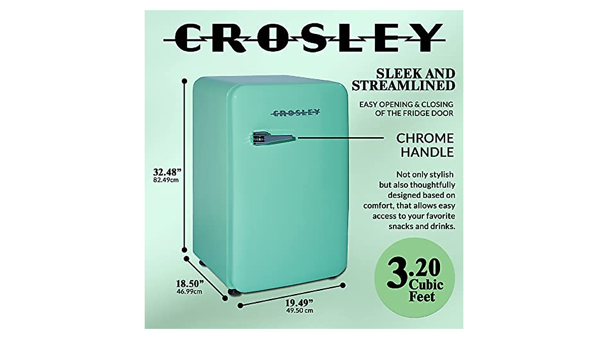 Crosley Retro Mini Fridge 3.2 Cu Ft Mint Green w/o Freezer, Compact ...
