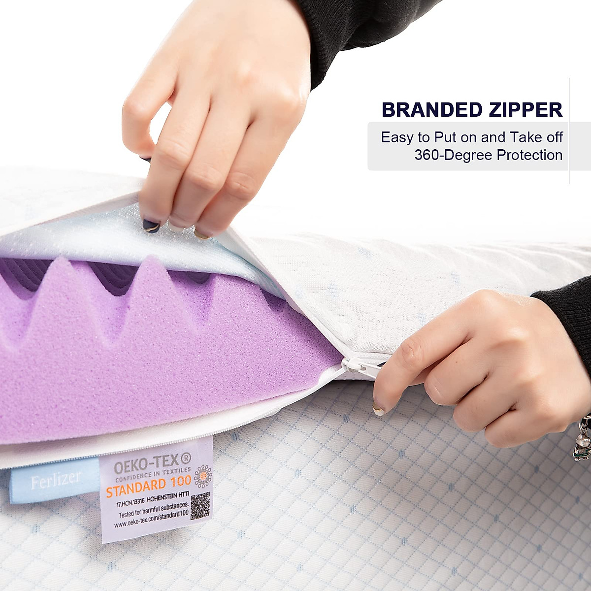 Ferlizer 3 Inch King Mattress Topper Cover, Bamboo Zippered Cover for Mattress Topper, Adjustable Straps, Removable and Washable