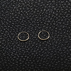 14k Yellow Gold Endless Hoop Earrings Tiny Round Flexible Thin Small little Continuous Real Pure Gold Hoops (10mm)