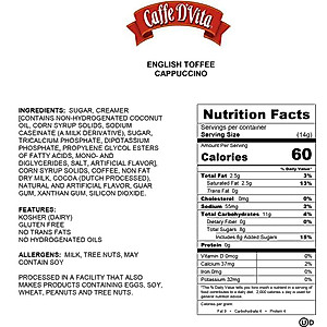 Caffe D'Vita Cappuccino Assortment (White Chocolate, English Toffee, Hazelnut, Mocha, French Vanilla, Caramel) - Instant Cappuccino Mix, Gluten Free - 0.5 oz each, 18 Packets, 6 of Each Flavor