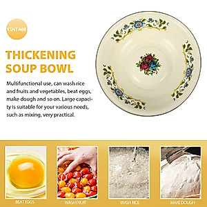 DOITOOL Vintage Mixing Bowl Enamel Bowl Vintage Enamelware Salad Mixing Bowl Enamel Washing Basin Vintage Soup Basin Soup Bowl Round Serving Tray for Home