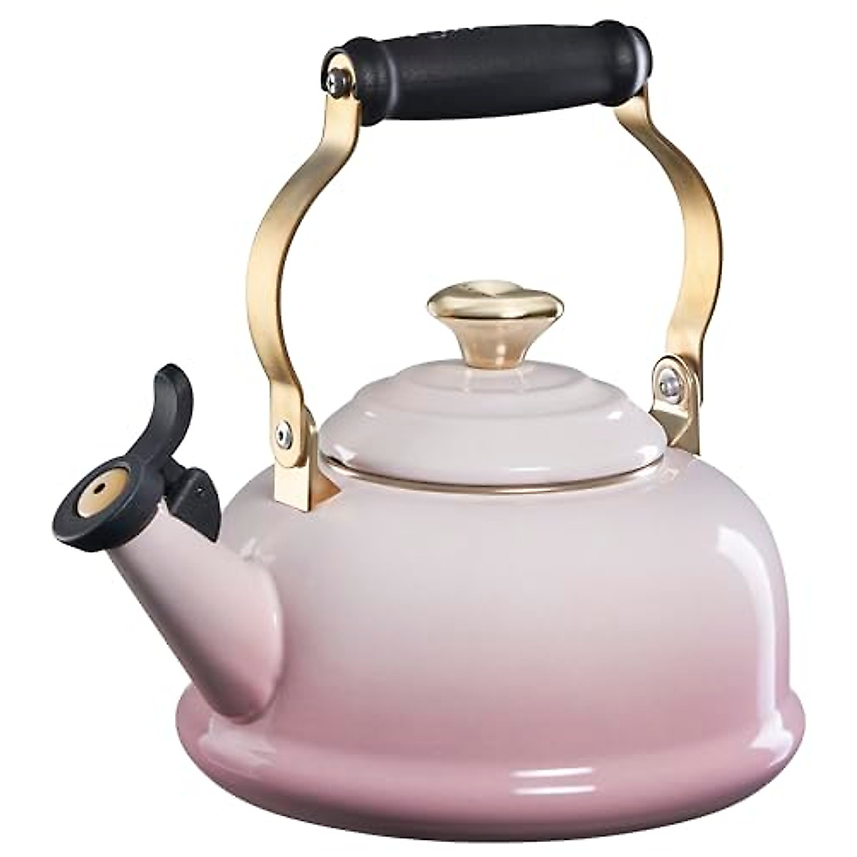 Le Creuset Enamel On Steel Whistling Tea Kettle w/Figural Heart Knob, Shell Pink