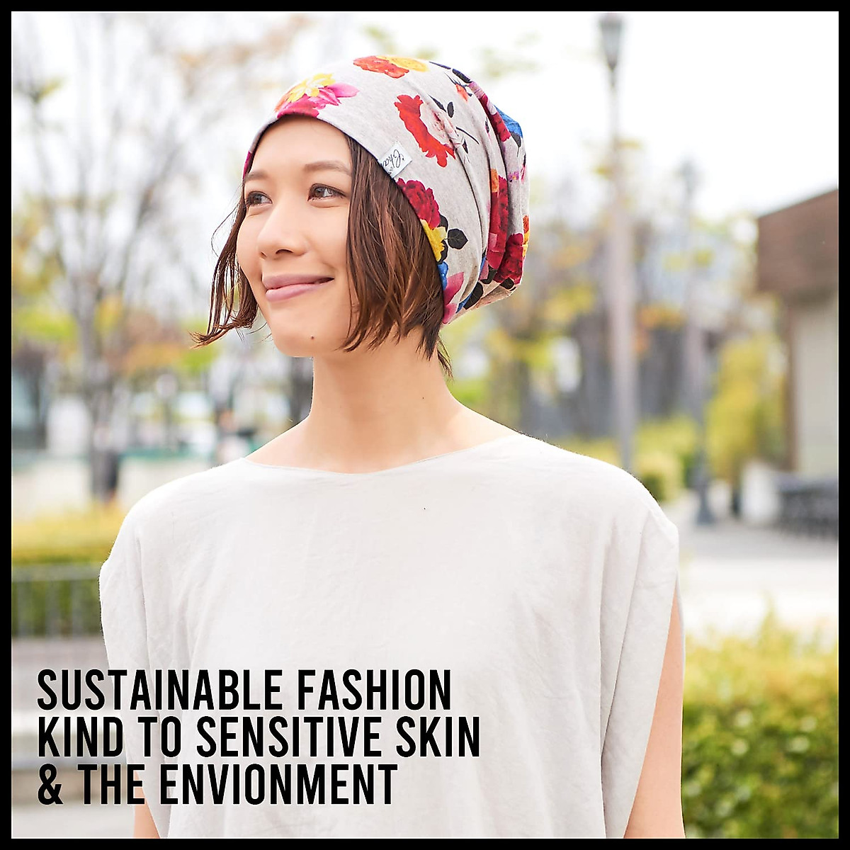 CHARM Mens Slouchy Organic Beanie - Cotton Baggy Oversized Hipster Hat Womens Chemo Cap Flower Gray