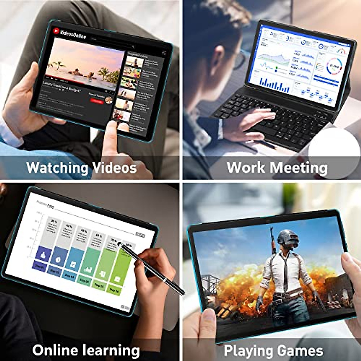 MEBERRY Updated Android 11.0 Tablet : 10.1-inch Ultra-Fast 4GB/RAM,64GB/ROM Tablets-8000mAh Battery-2.4G+5G WiFi Support - Bluetooth Keyboard | Mouse | M7 Tablet Cover and More Include - Metal Blue